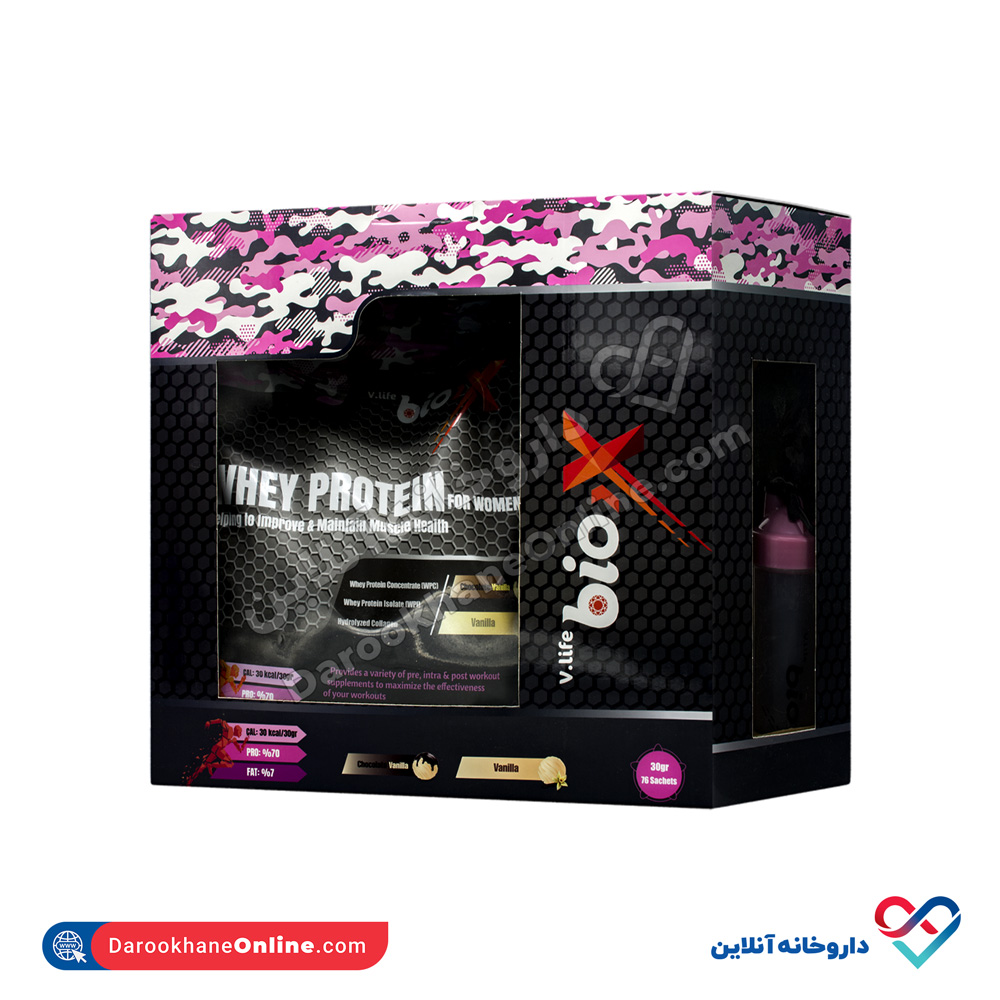 پک ساشه وی پروتئین مخصوص بانوان+شیکر بایوکس| داروخانه آنلاین