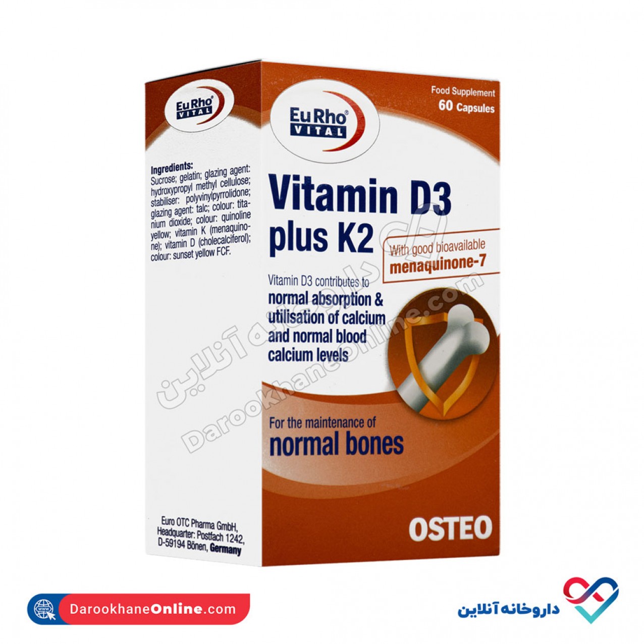 کپسول ویتامین د3 پلاس کا 2 یوروویتال 60 عددی | داروخانه آنلاین